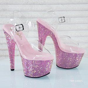 Pleaser | Shoes | Baby Pink Iridescent Rhinestone Platform 7 Stiletto ...